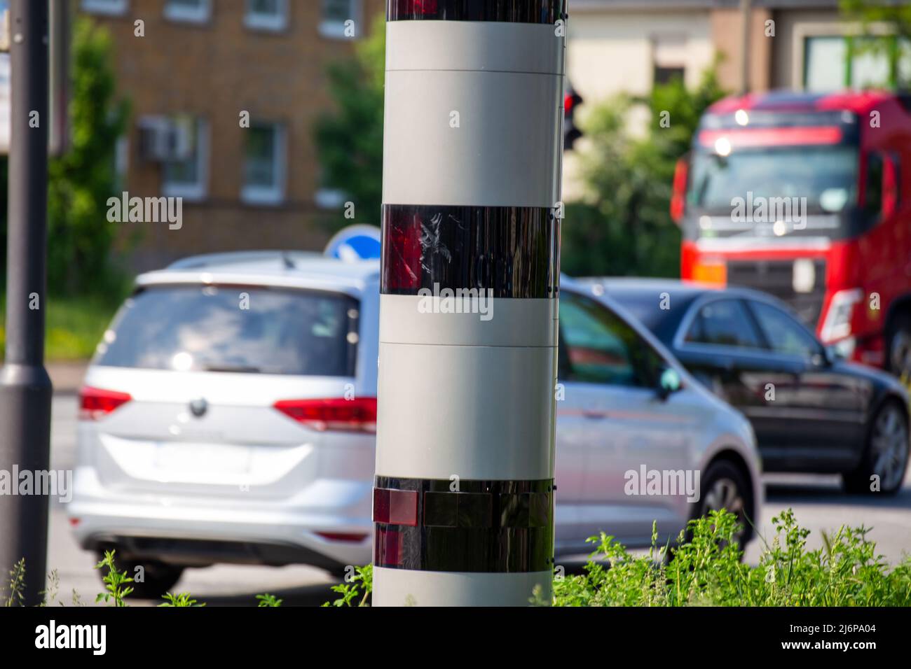 Symbol image: Close-up of a speed trap with passing cars Stock Photo ...