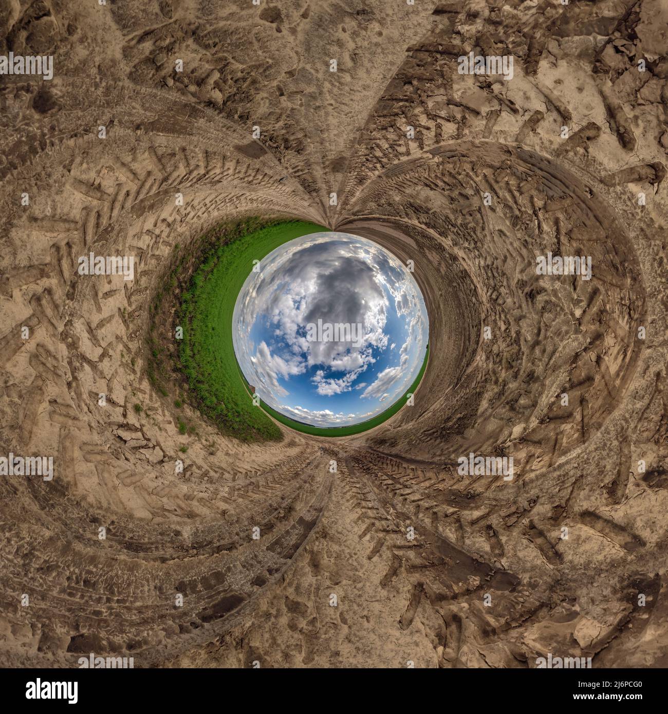 blue sphere little planet inside green grass round frame background ...