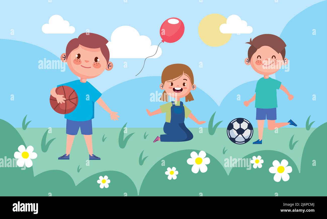 little kids playing in landscape Stock Vector Image & Art - Alamy