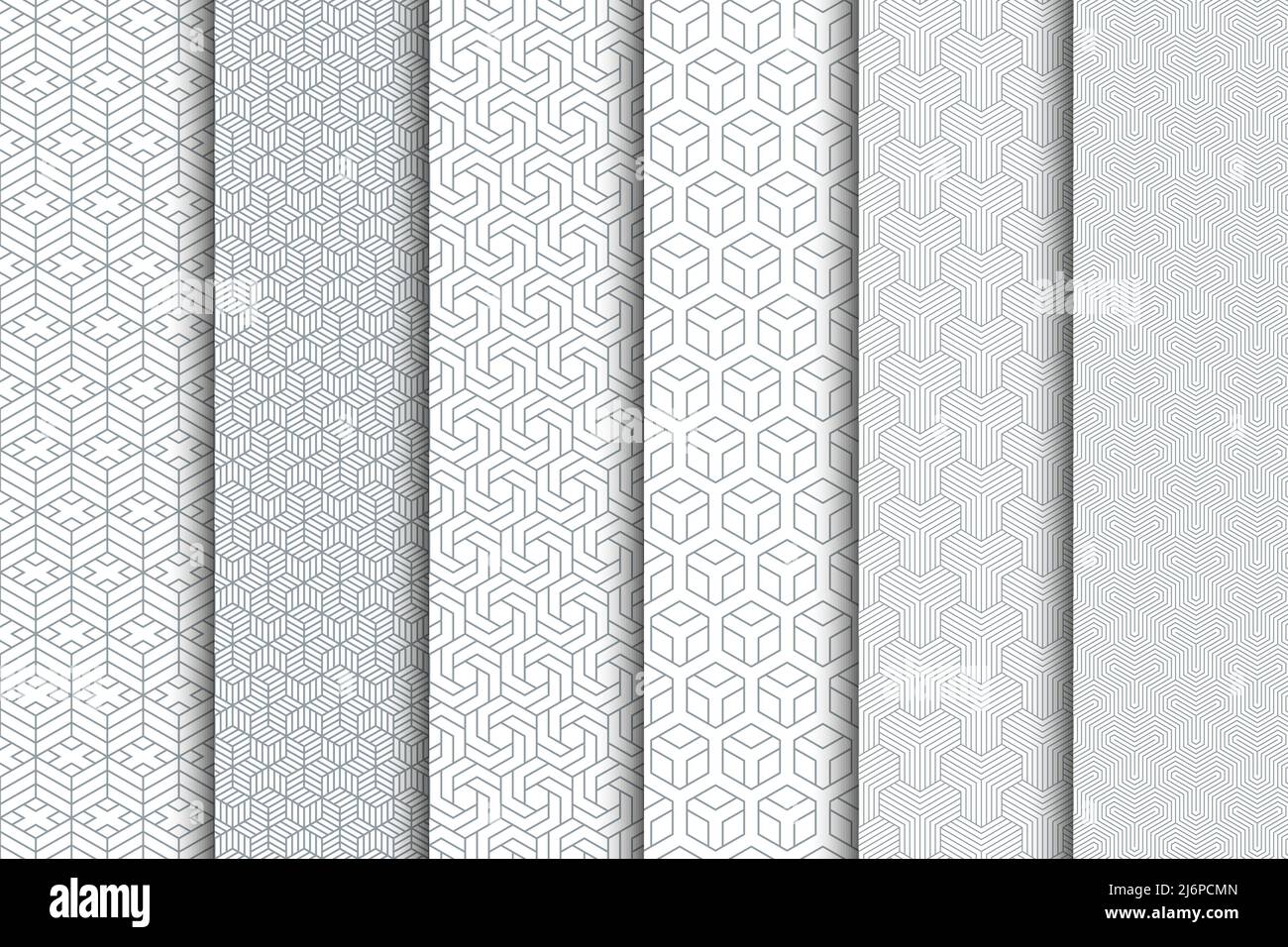 Geometric seamless patterns set. Vector illustration of abstract hexagonal shape seamless line ...