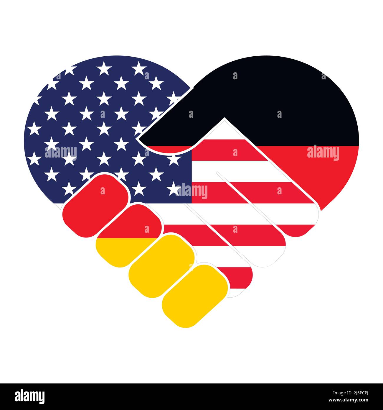 Handshake symbol in the colors of the national flags of USA and Germany ...