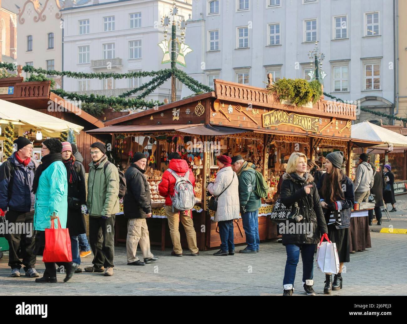 Annual christmas fair at the Main Market Square in Krakow, Poland Stock ...