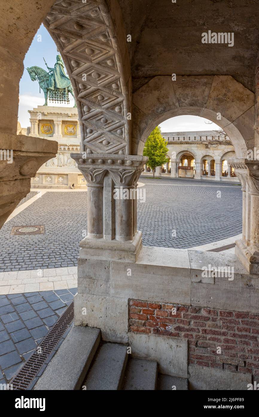Halaszbastya - The famous Fisherman's Bastion after rain with statue of ...