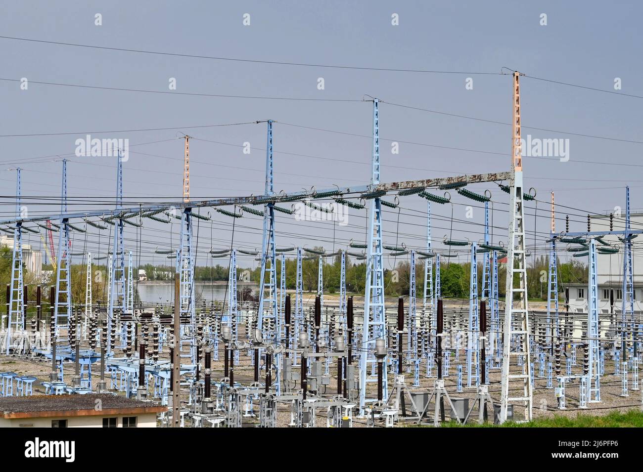 Breisach, Germany - April 2022: Wires and equipment at the town's ...