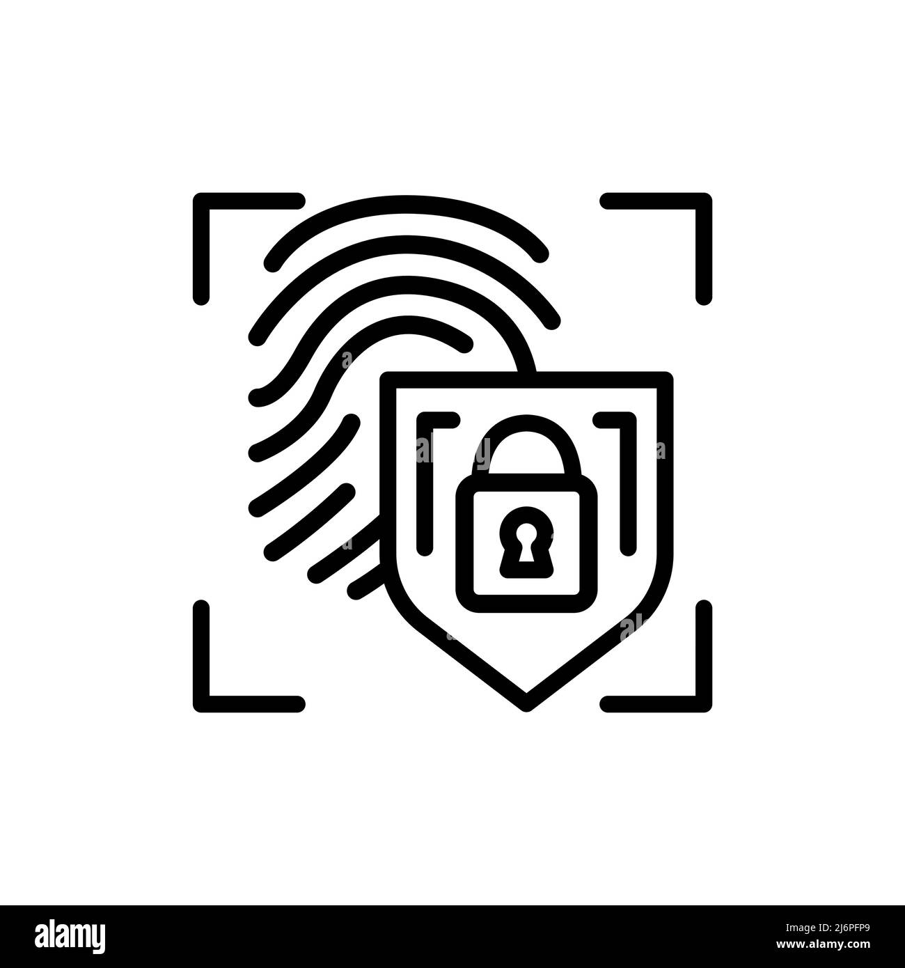 Fingerprint scan provides security locked color line icon. ID and ...