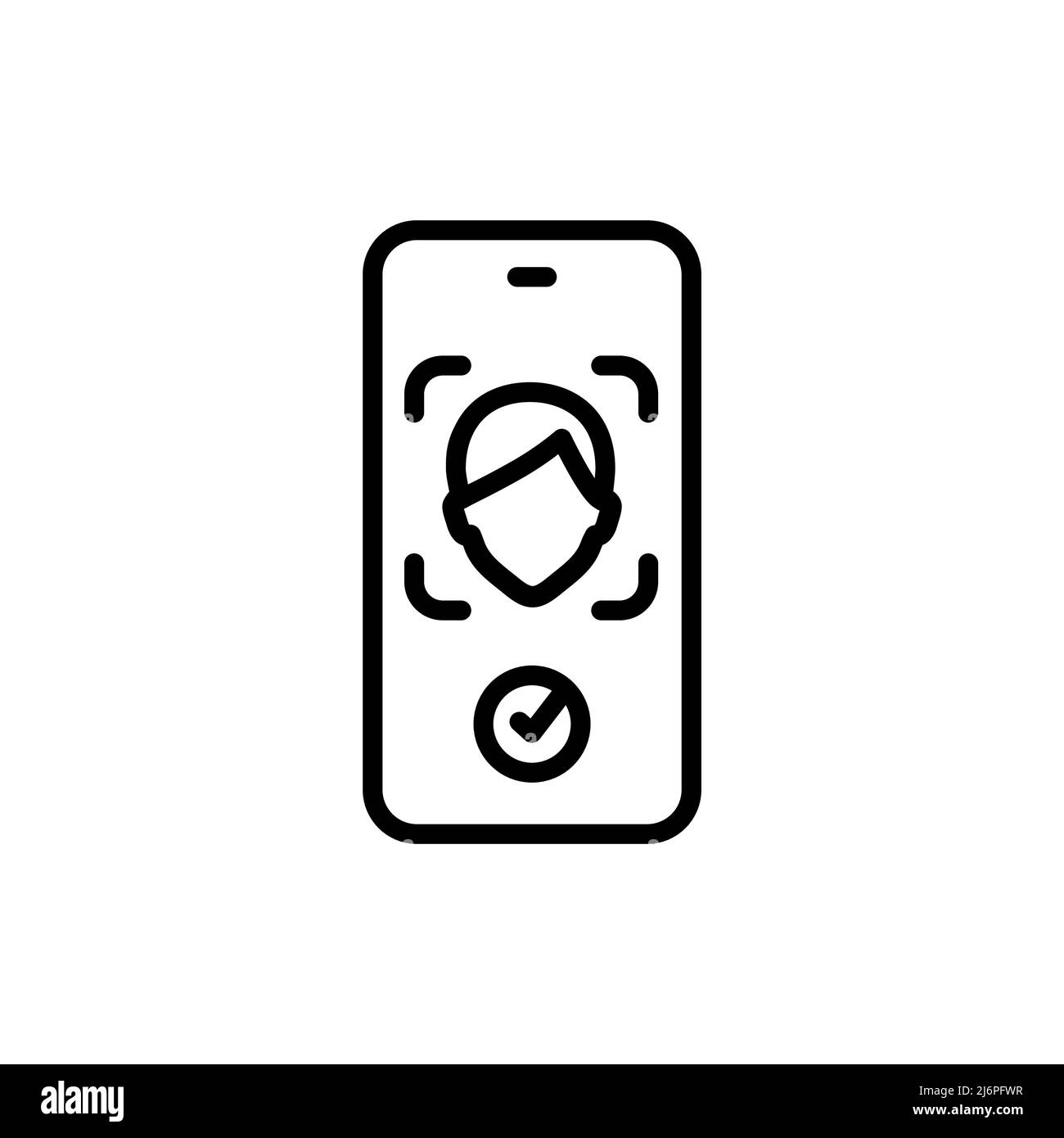 Identification Face On Smartphone Color Line Icon Deep Face Stock