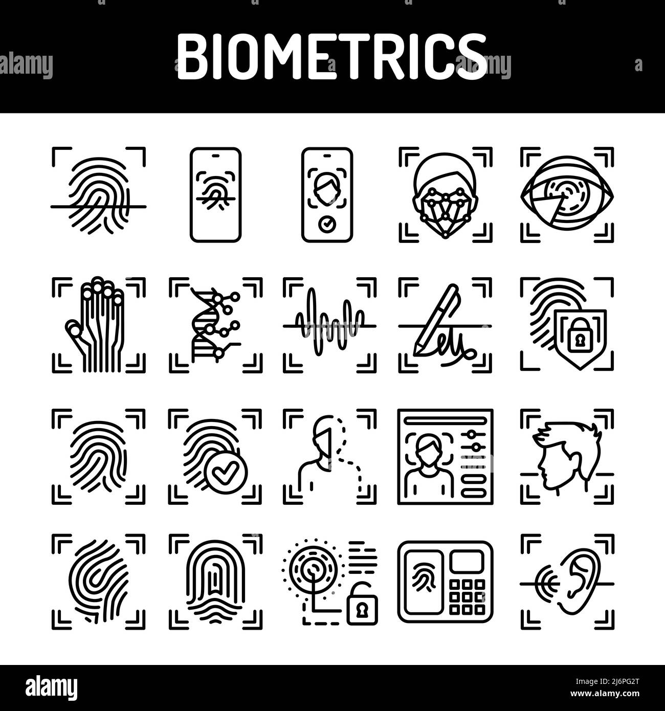 Biometrics color line icons set. Signs for web page, mobile app, button ...