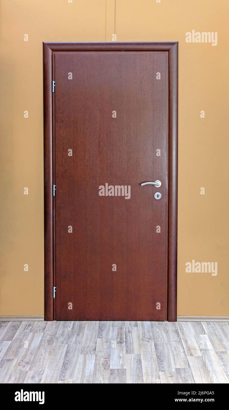 Brown Wooden Door Laminate Parquet Floor Home Interior Stock Photo - Alamy