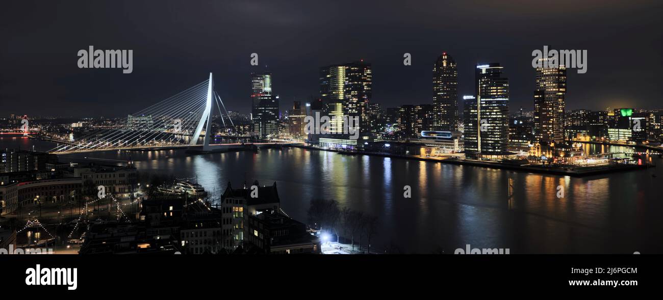 High resolution Panorama Of the Skyline of Rotterdam at night Stock ...