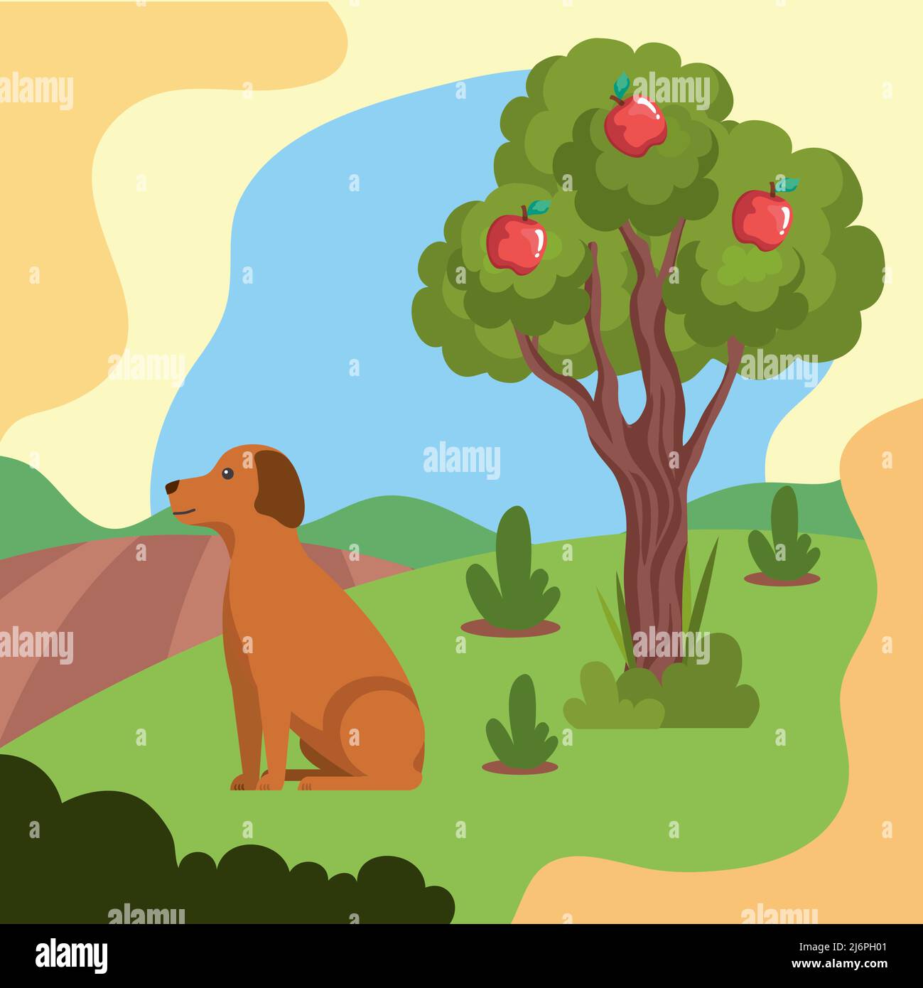 Dog with apple tree Stock Vector Images - Alamy