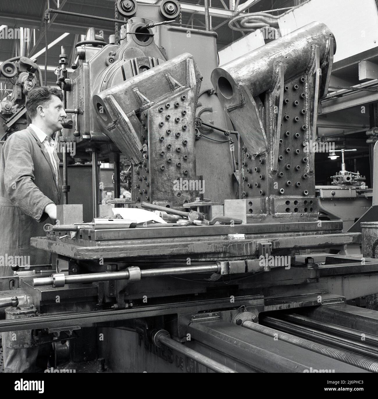 1950s, historical, precision engineering, male worker at the Short Bros ...
