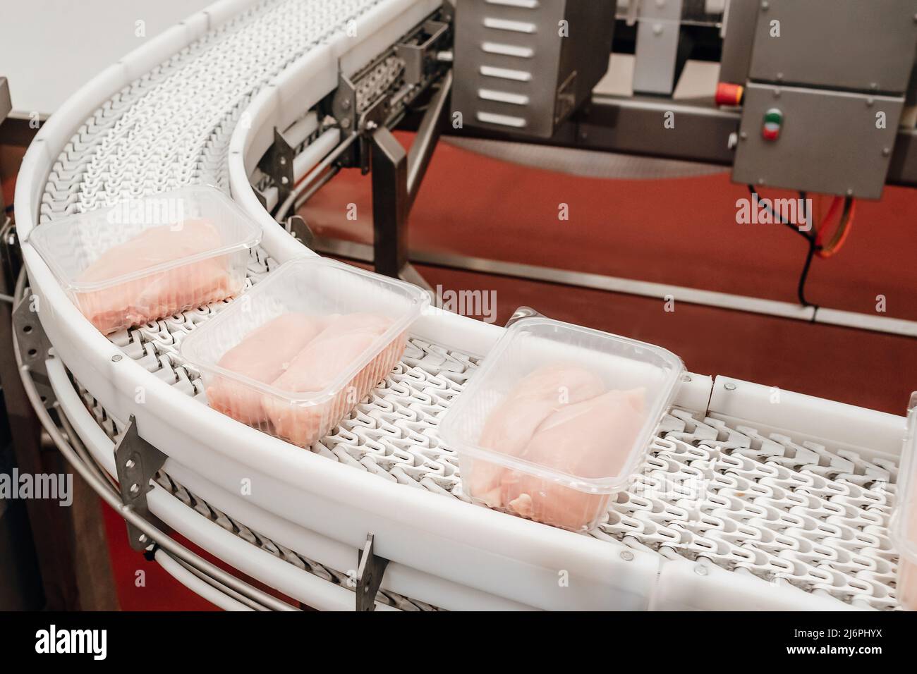 A modern plant.Factory production food from meat. Production line with ...