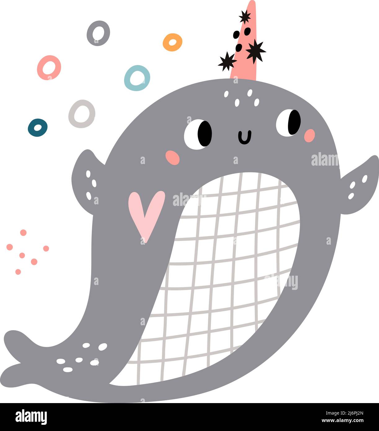 Cute narwhal. Lovely baby underwater animal smiling Stock Vector Image ...