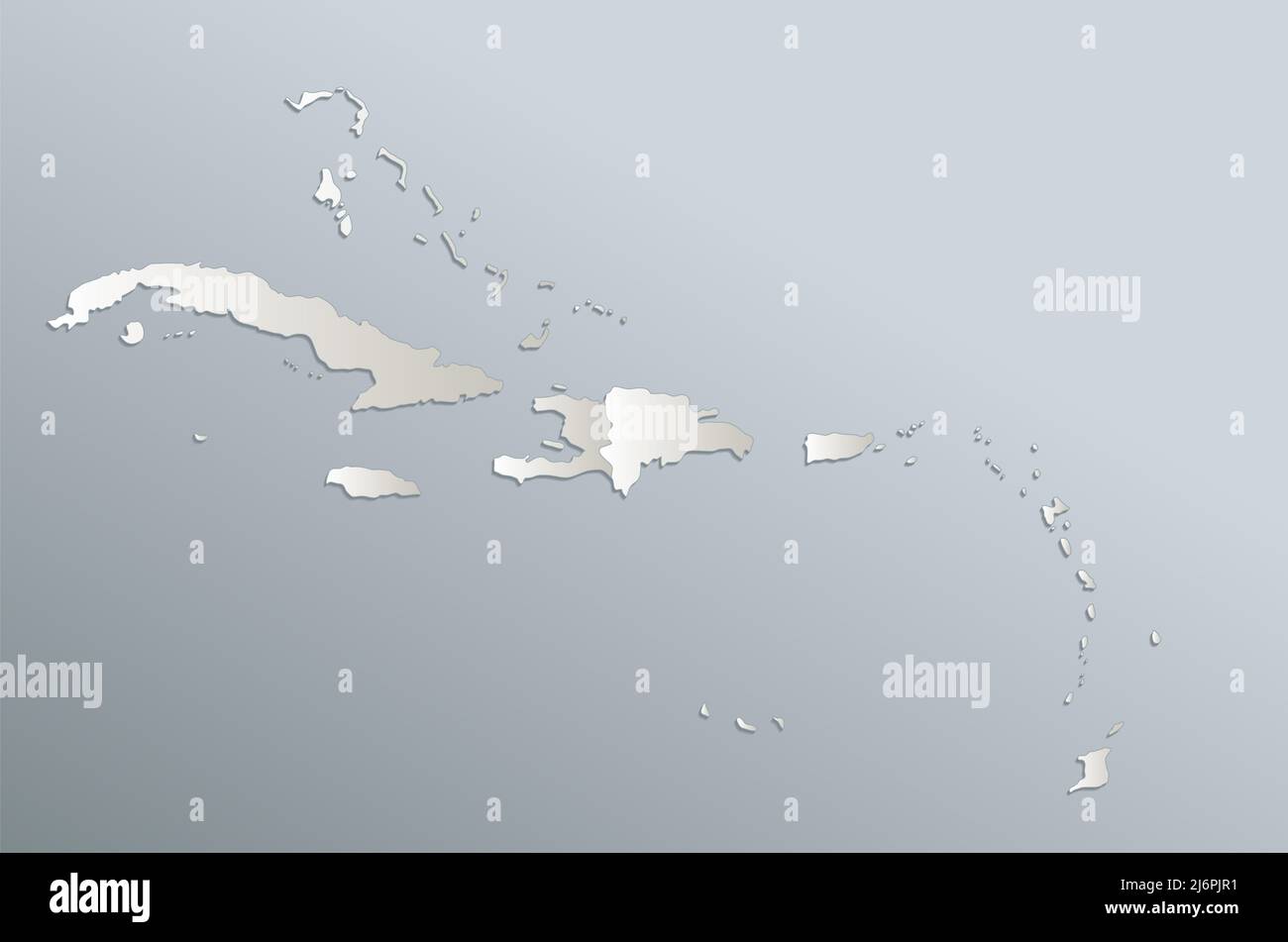 Caribbean Islands map, island, blue white card paper 3D, blank Stock ...
