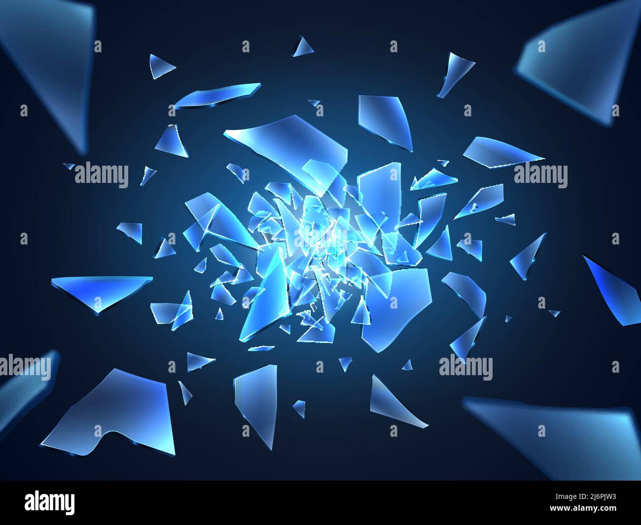 Realistic shattered glass pieces. Flying sharp fragments. Split small ...