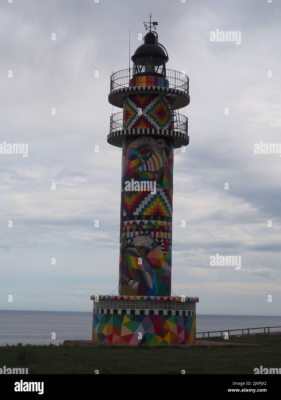 Ajo lighthouse, Cantabria, a very colorful lighthouse. Spain Stock ...