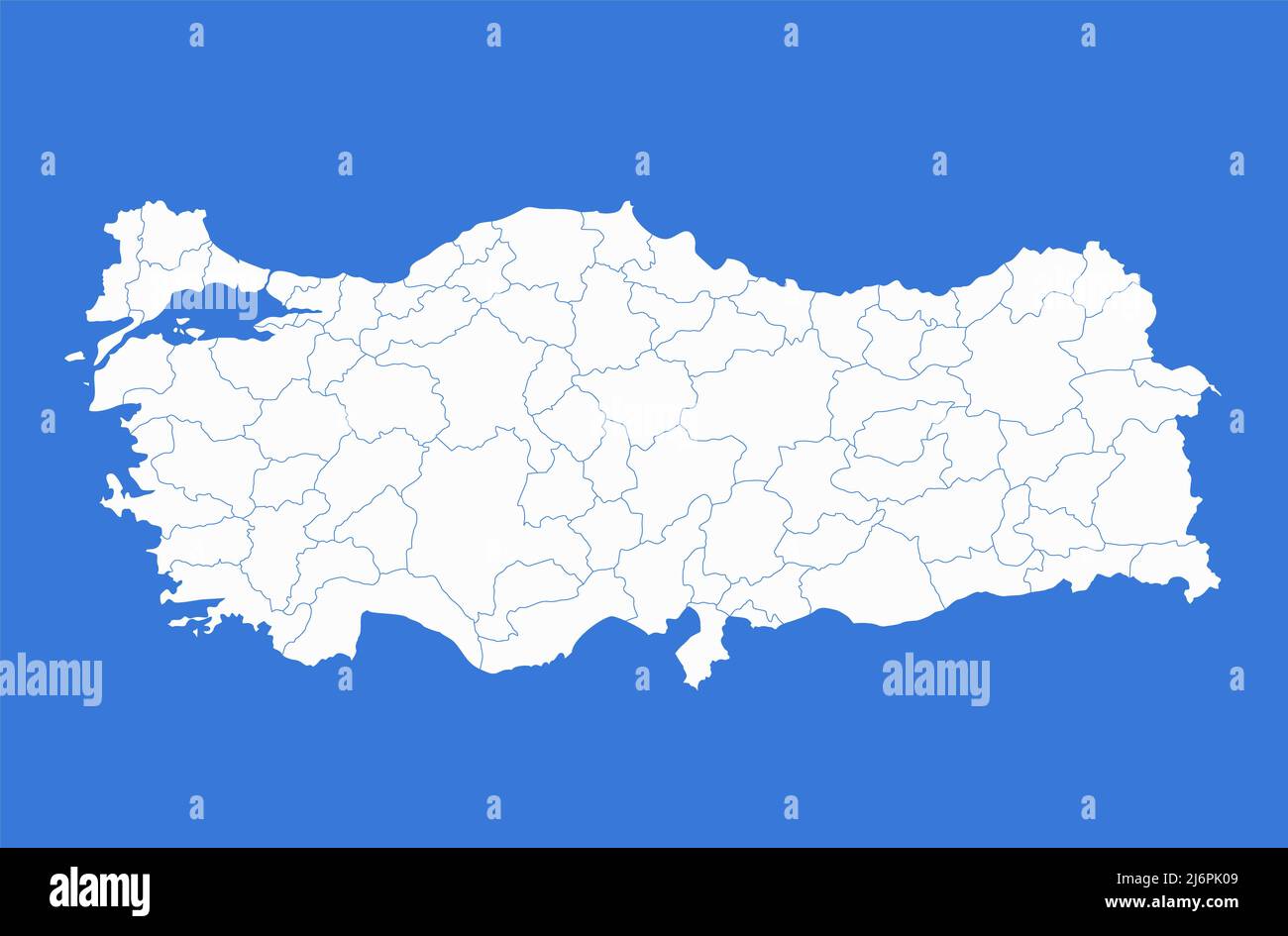 Turkey map, administrative divisions regions, blue background, blank ...