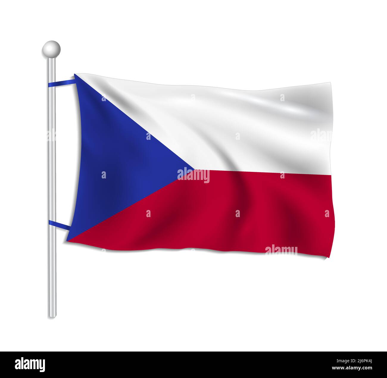 Czech flag waves on a flagpole, white background Stock Vector Image ...