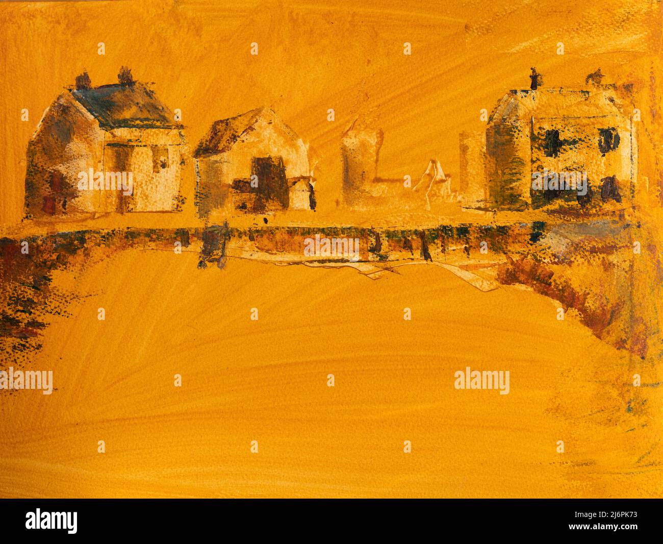 Abstract painting with orange houses and buildings Stock Photo - Alamy