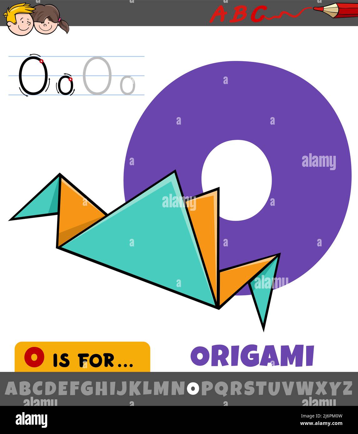 Educational cartoon illustration of letter O from alphabet with origami ...