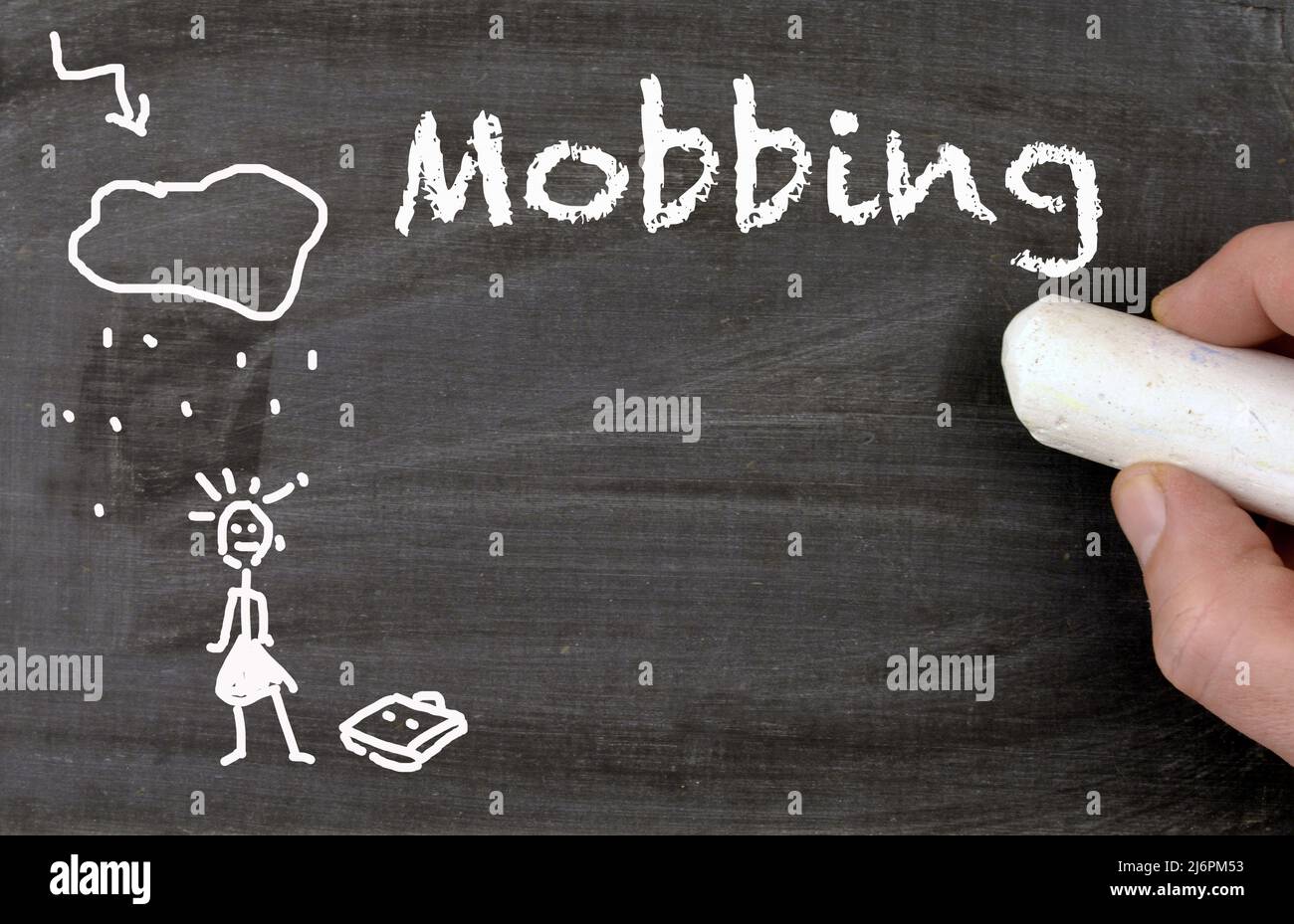 Blackboard chalk drawing with woman and text bullying in german Mobbing ...