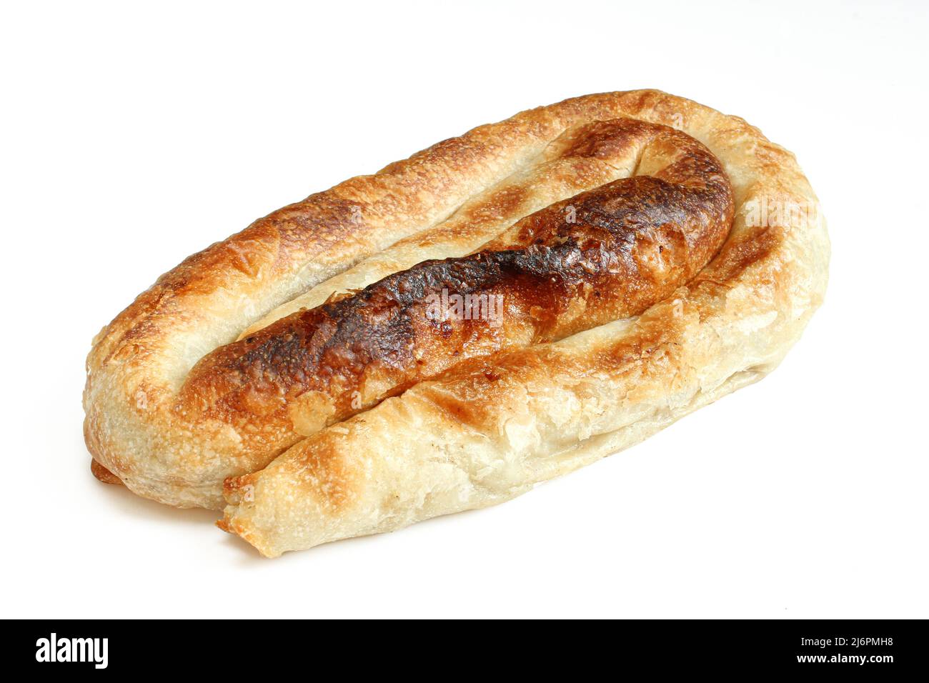 Burek,traditional bosnian dish isolated on white background. Thin flaky ...