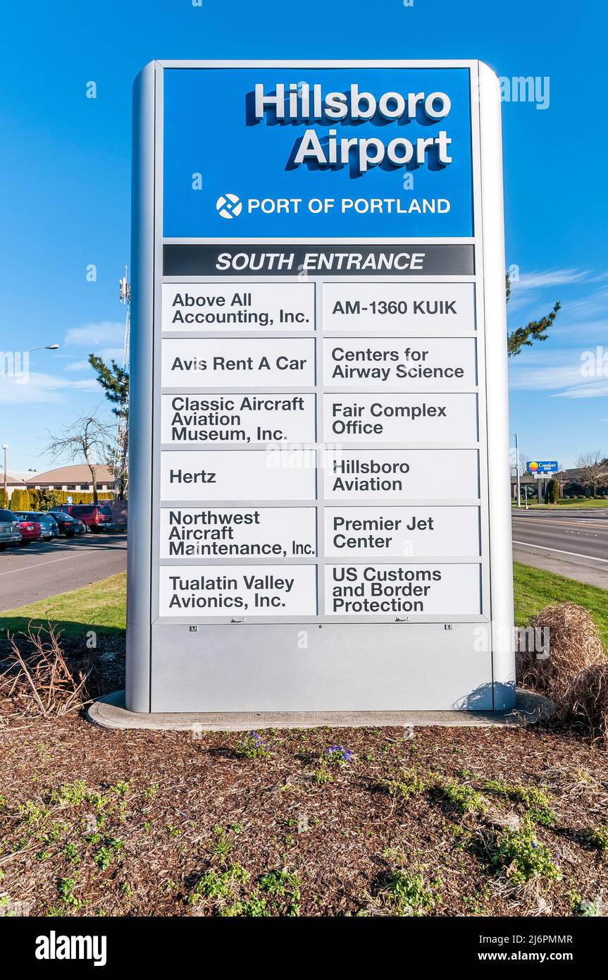 Marquee sign at the South Entrance to the Hillsboro Airport in ...