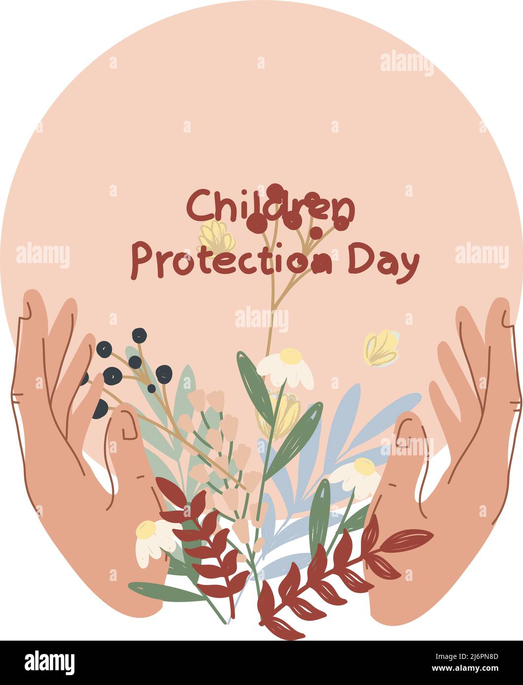 illustration of female hands near flowers and children protection day ...