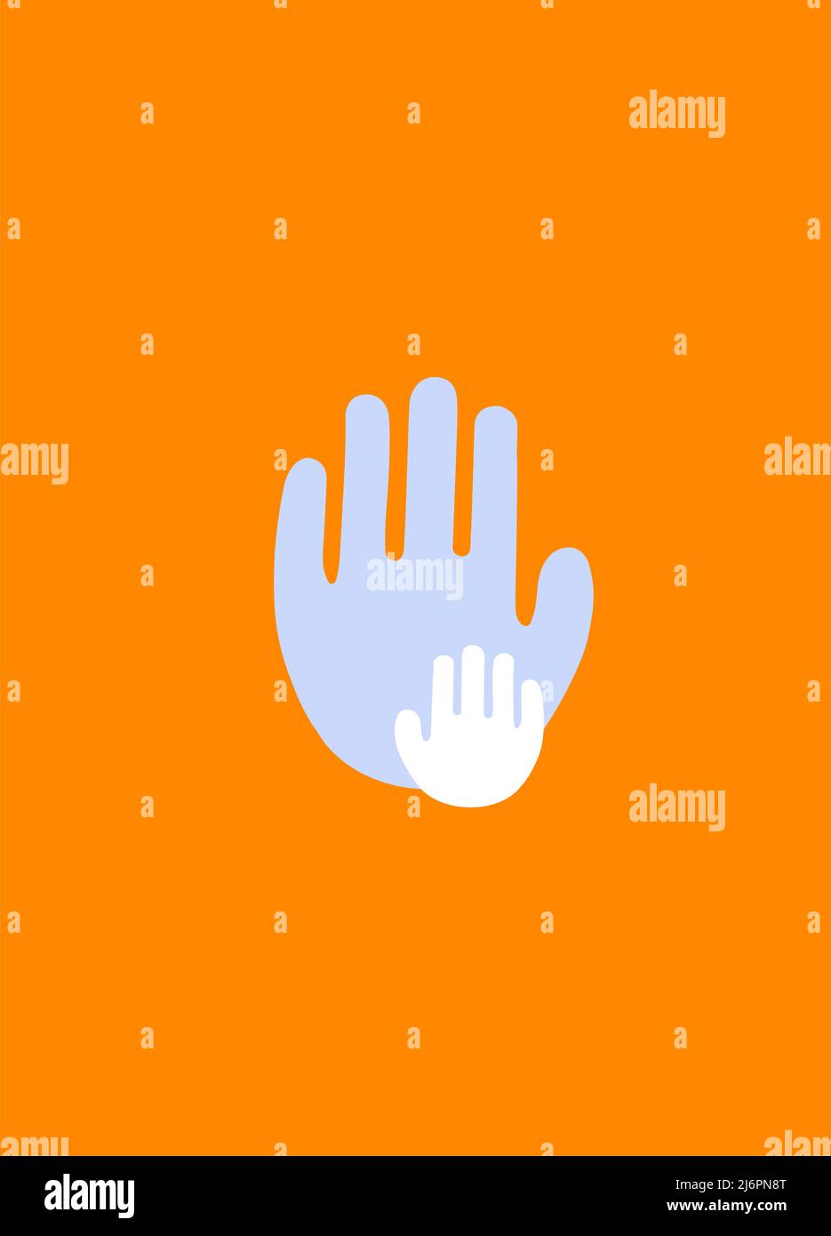 illustration of abstract adult and child hand prints on orange ...