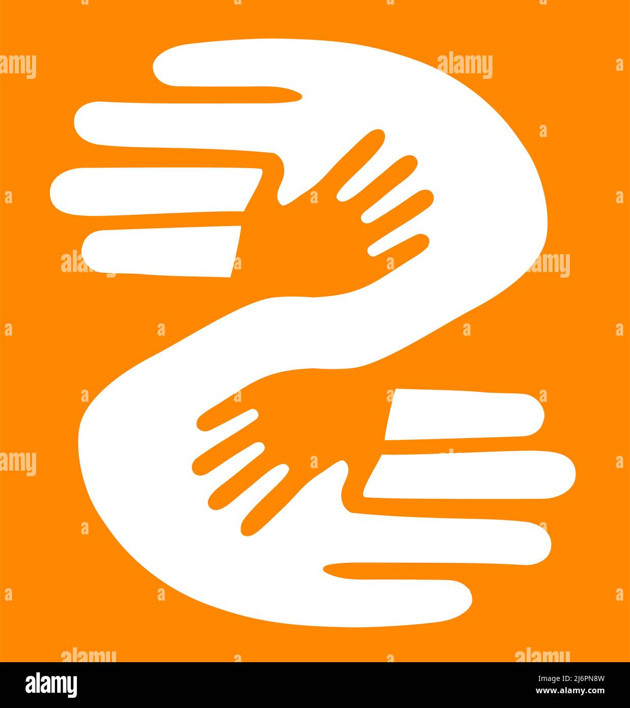 illustration of abstract hands on orange and white, children protection ...
