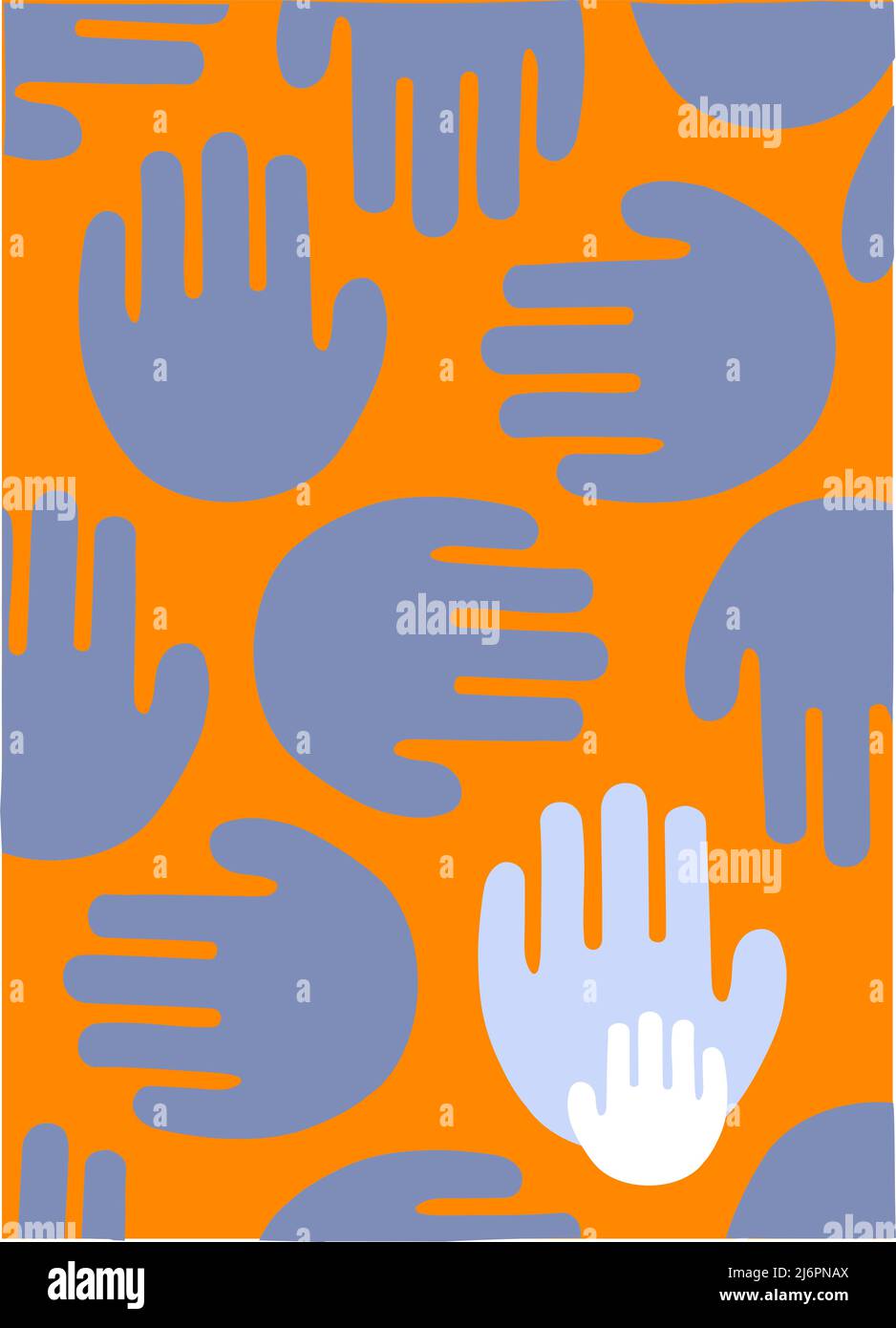 illustration of abstract purple hand prints on orange, children ...