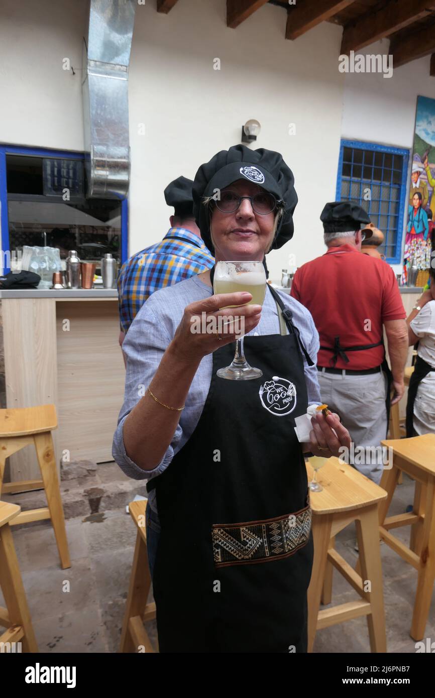 Lady Cook tasting pisco sour cocktail and Cooking in Cusco Peru with ...