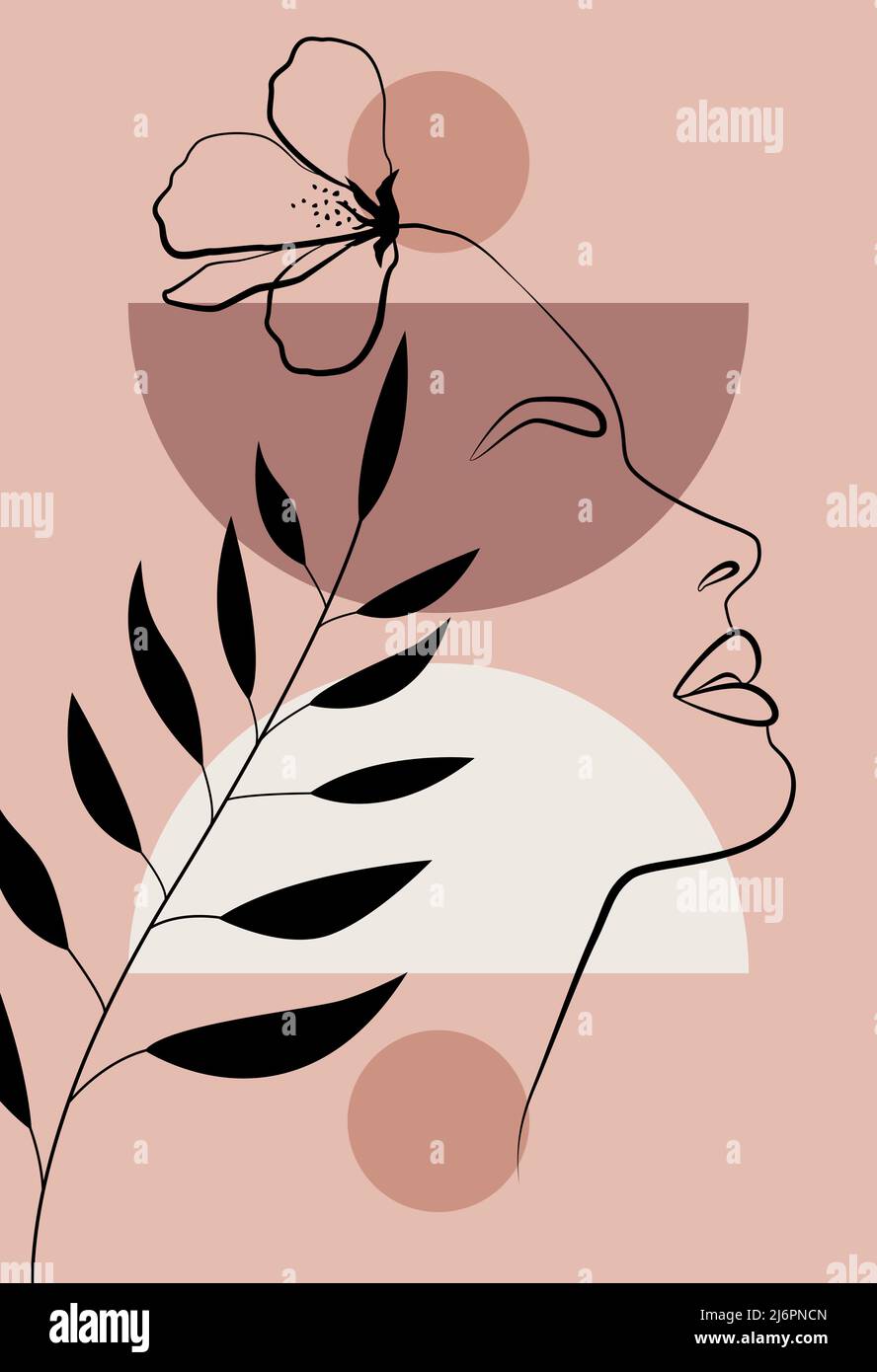 A woman's face in an artistic style with one line. Continuous portrait ...