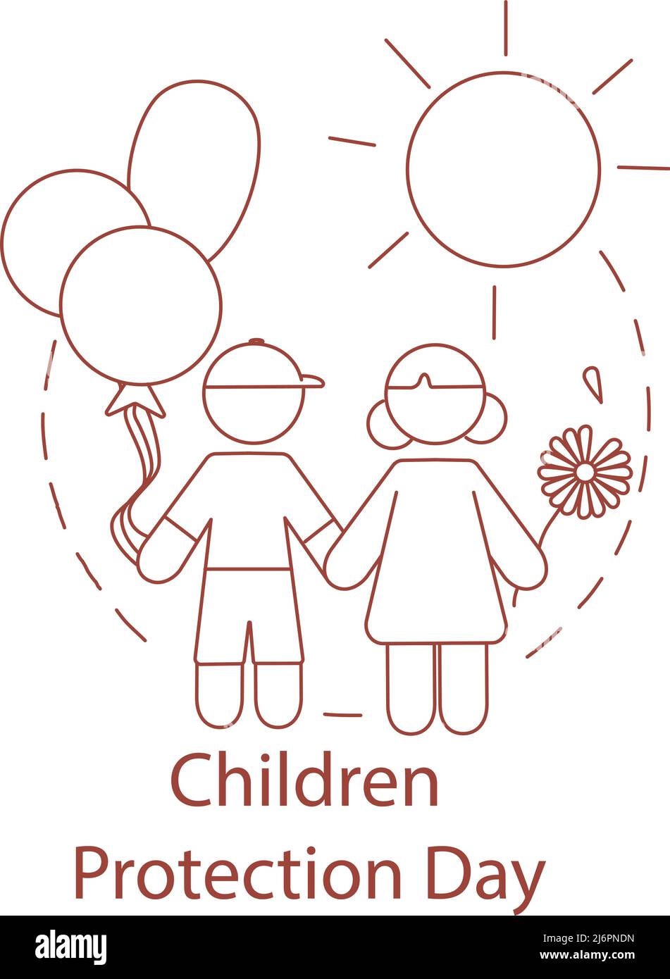 cartoon boy and girl holding hands near children protection day ...