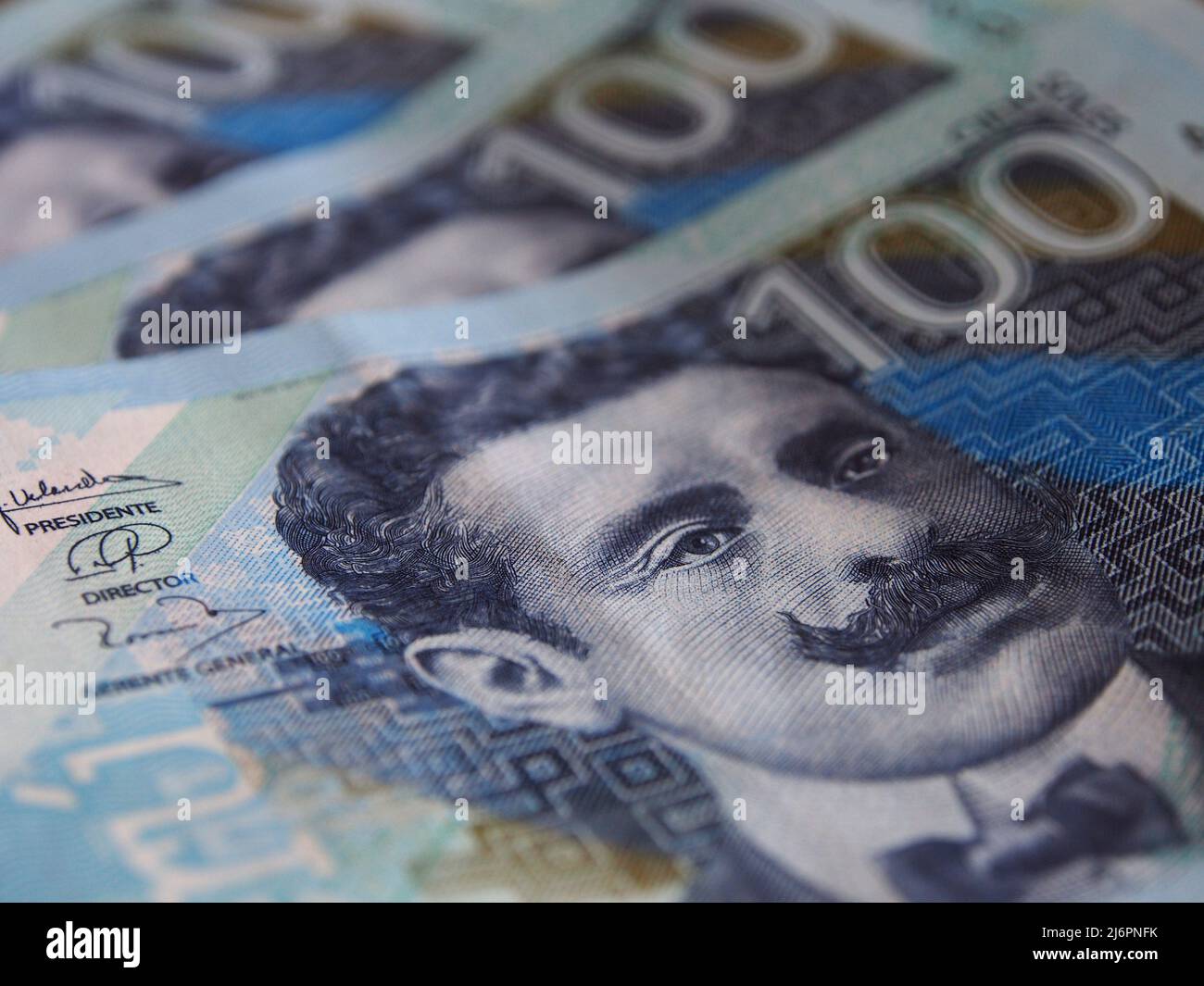 In this photo illustration, detail of Peruvian Sol banknotes being ...