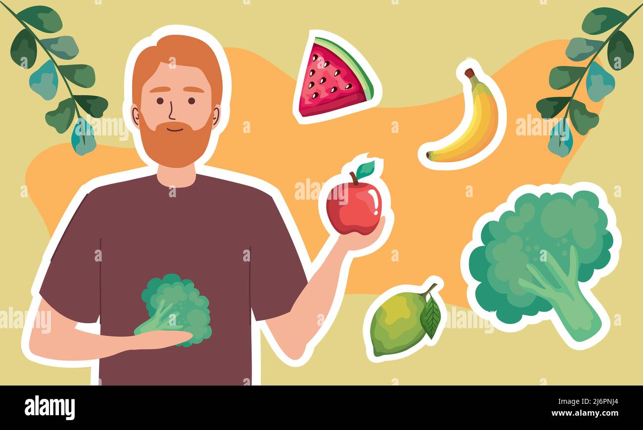 bearded man with fruits and vegetables Stock Vector Image & Art - Alamy