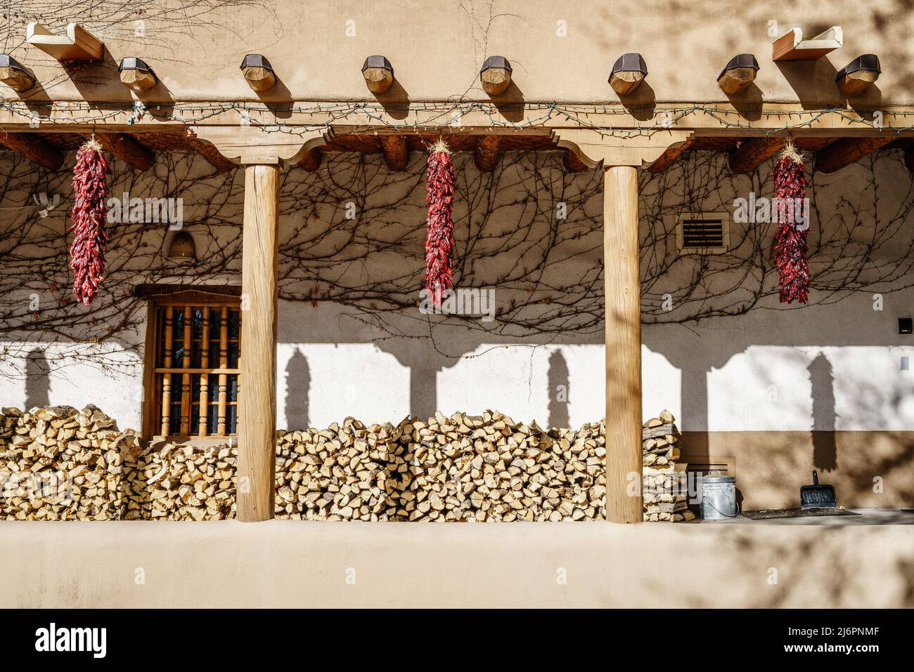 Traditional dried red chili ristras at a house in Santa Fe, New Mexico ...