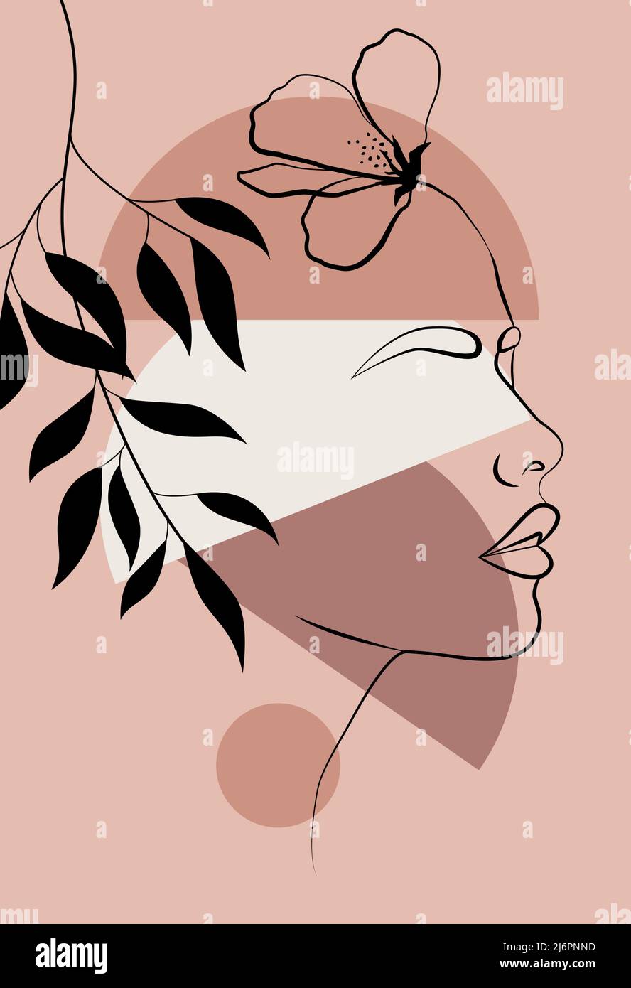 Portrait. A woman's face and colored spots. A continuous line of a ...