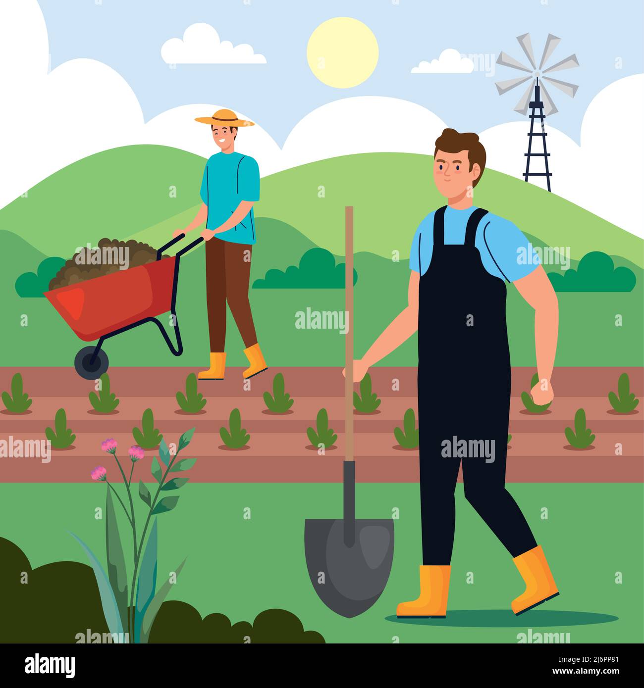 two farmers working Stock Vector Image & Art - Alamy