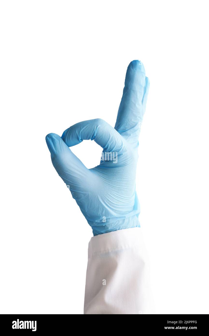 Ok approval signal. Medical glove. Surgery doctor hand. Medicine ...