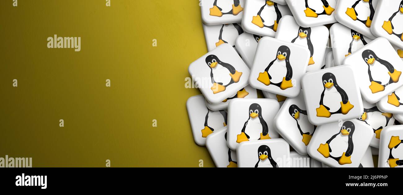 Logos Of The Open Source Desktop And Server Operating System Linux On A