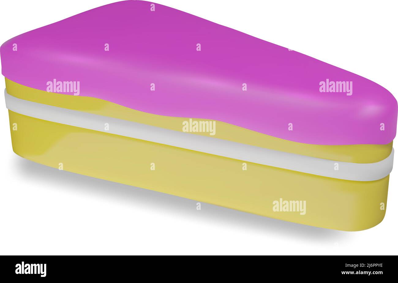 A piece of cake in pink icing on a white background. Vector outline ...