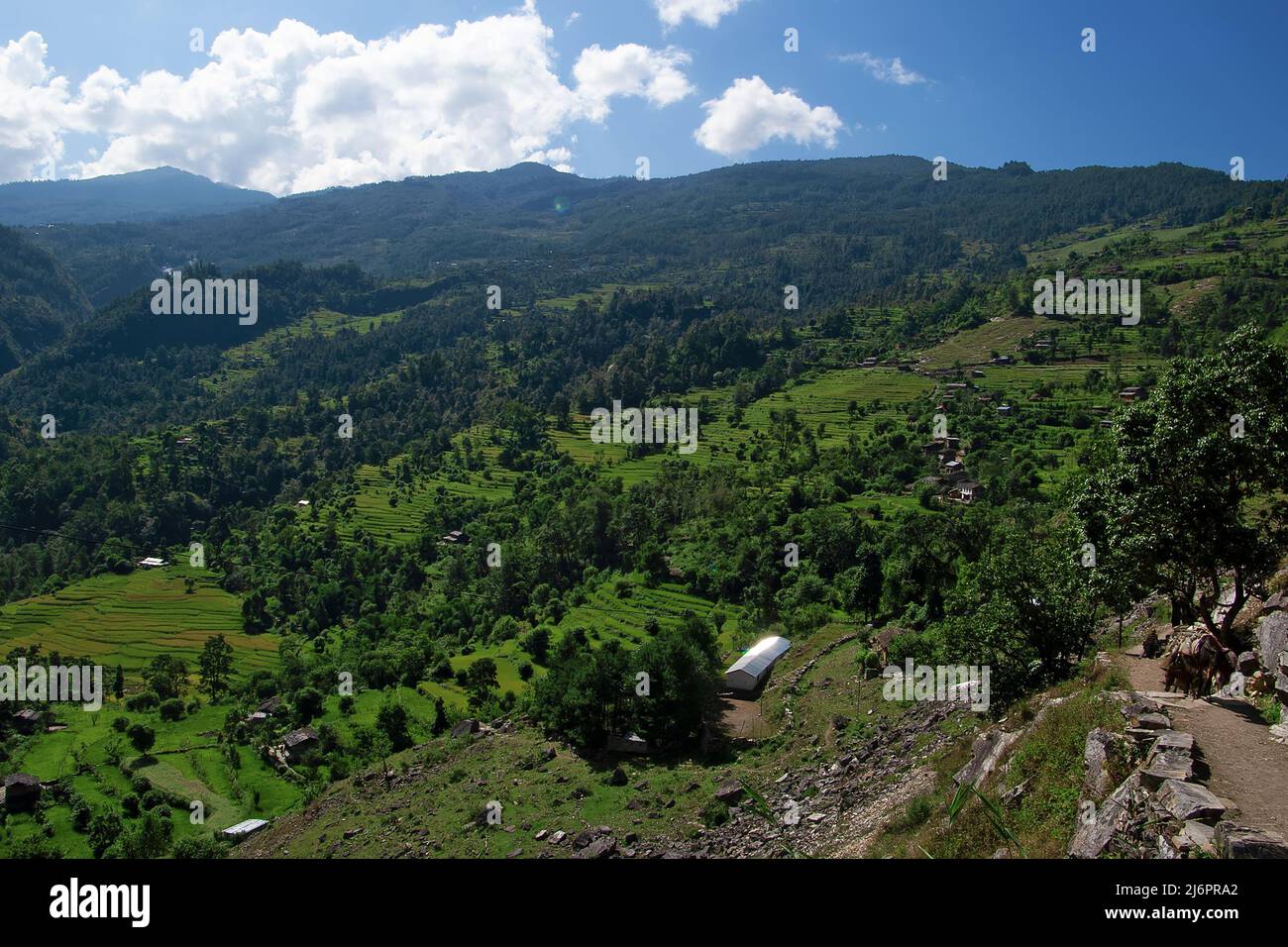 Valley views of the Tatopani area during trekking around Annapurna ...