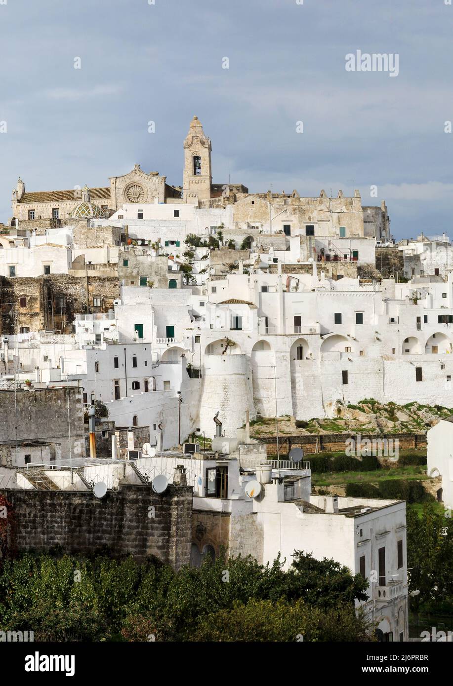 Panorama of Medieval White city of Ostuni, Apulia, Southern Italy Stock ...