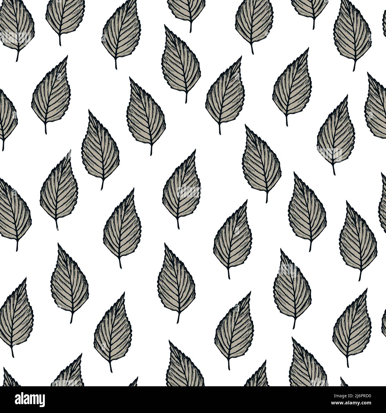 Seamless pattern engraved tree leaves. Vintage background botanical ...
