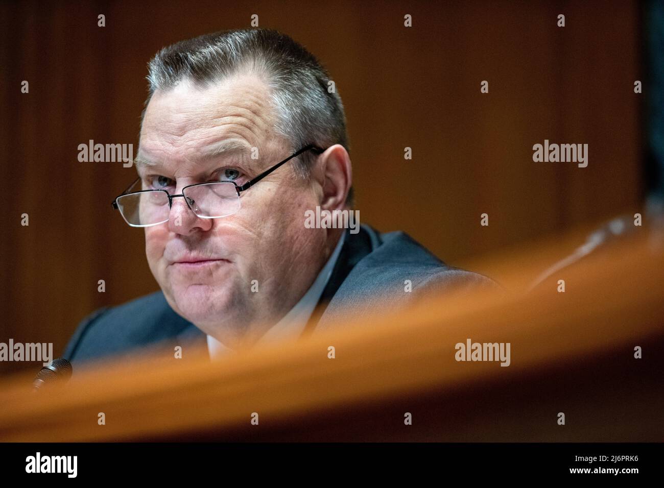WASHINGTON, D.C. - May 3: Sen. Jon Tester, D-Montana, looks up during a ...
