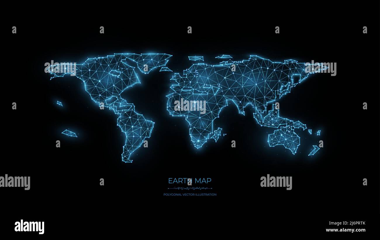 Polygonal world map vector illustration on black background. The ...