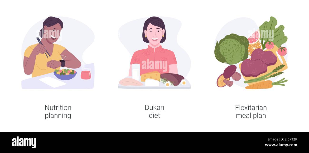 Nutrition planning isolated cartoon vector illustrations set Stock ...