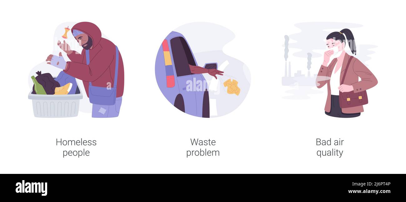 City problems isolated cartoon vector illustrations set Stock Vector ...