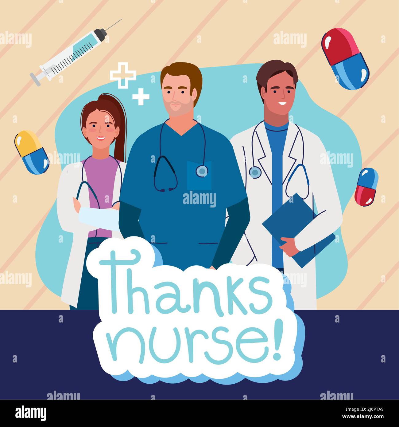 thanks nurse lettering with doctors Stock Vector Image & Art - Alamy